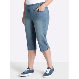 Caprijeans sheego, Damen, Gr. 40, Normalgr&ouml;&szlig;en, blau (blau, bleached), 44% Baumwolle, 36% Viskose, 19% Polyester, 1% Elasthan, unifarben, 3/4-L&auml;nge, Jeans