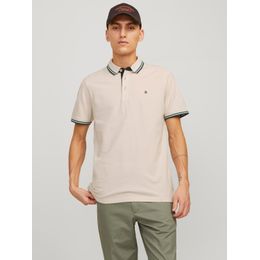Jack & Jones Poloshirt JACK & JONES "JJEPAULOS POLO SS NOOS", Herren, Gr. L, grau (moonbeam detail:play), Jersey, Obermaterial: 100% Baumwolle, unifarben, slim fit normal, Rundhals, Shirts, Baumwolle, slim fit