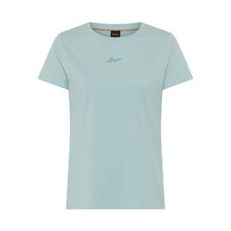 T-Shirt BOSS Orange "Elove Embro Premium Damenmode", Damen, Gr. L, open gr&uuml;n 382, Single Jersey, Obermaterial: 100% Baumwolle, unifarben, schmal normal, Rundhals, Shirts T-Shirt, mit Rundhals, Slim Fit