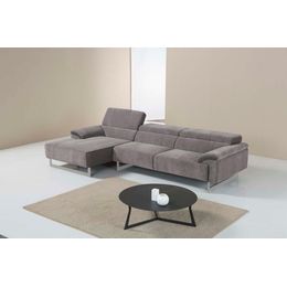 Ecksofa Egoitaliano "Malika, edel und bequem, Designsofa mit hochwertigen Bez&uuml;gen, L-Form", grau (steingrau), B:287cm H:94cm T:165cm, Luxus-Micofaser Lederoptik (100% Polyester) ist ein neues technisches Gewebe mit einem visuellen und taktilen Aspekt, der dem Nubuk sehr nahe kommt, mit innovativen Eigenschaften. Seine au&szlig;erordentliche Weichheit kommt von einem exklusiven Produktionsprozess, der Un