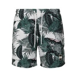 Badeshorts Urban Classics "Urban Classics Herren Pattern Swim Shorts", Herren, Gr. S, US-Gr&ouml;&szlig;en, gr&uuml;n (palm leaves), 100% Polyester, Badehosen Badeshorts