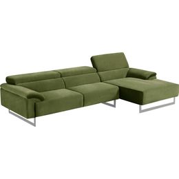 Ecksofa Egoitaliano "Malika, edel und bequem, Designsofa mit hochwertigen Bez&uuml;gen, L-Form", gr&uuml;n (kiwi), B:287cm H:94cm T:165cm, Sofas, Ecksofa, mit Recamiere, inkl. Kopfteilverstellung und chromfarbenen Metallf&uuml;&szlig;en
