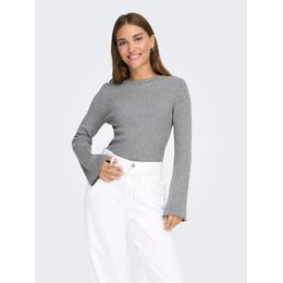Rundhalspullover Only "ONLNATASCHA LS BLING O-NECK CC KNT", Damen, Gr. L, silber (medium grau melange detail:silber bling), Strick, Obermaterial: 80% Viskose, 20% Nylon, unifarben, regular fit, Rundhals, Pullover Rundhalspullover