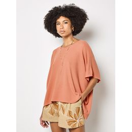 Longtop Apricot "Top", Damen, Gr. XS (34), rot (koralle), Obermaterial: 66% Viskose LENZING ECOVERO CV LenzEcov. 32% Polyacryl PAN recyc.. 2% Elasthan EL., uni, Normale L&auml;nge, Fledermaus&auml;rmel, Tops, mit strukturierter Oberfl&auml;che