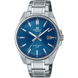 Quarzuhr CASIO EDIFICE, silber (blau, edelstahlfarben), Armbanduhren, Herren, Quarzuhr, Armbanduhr, Herrenuhr, bis 10 bar wasserdicht, Datum, Edelstahlarmband