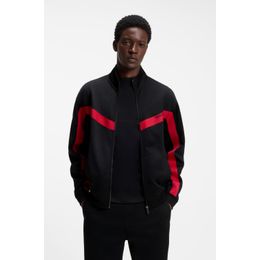 Sweatjacke Hugo "Darti", Herren, Gr. L, schwarz004, Sweatware, Obermaterial: 70% Polyester, 30% Baumwolle, unifarben, relaxed fit normal, hoch geschlossener Ausschnitt, B&uuml;ndchen, Sweatjacken Sweatjacke, Stehkragen, Relaxed Fit, Logo-Tape