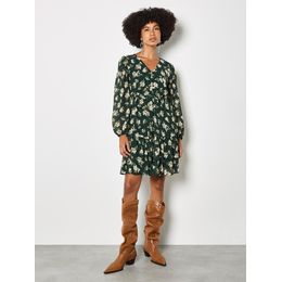Minikleid Apricot "Minikleid", Damen, Gr. M (38), N-Gr, gr&uuml;n, Obermaterial: 100% Polyester Pol. recyc.., gebl&uuml;mt, V-Ausschnitt, Puff&auml;rmel, Kleider Minikleid, mit Blumenprint