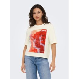 Kurzarmshirt Only "ONLHAVANNA LIFE S/S VIBE TOP BOX JRS", Damen, Gr. L, tofu print:vibrant, Jersey, Obermaterial: 100% Baumwolle, bedruckt, regular fit normal, Rundhals, Shirts
