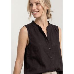 Blusentop Street One, Damen, Gr. 38, espresso braun, Web, Obermaterial: 60% Leinen, 40% Baumwolle, unifarben, normal h&uuml;ftbedeckend, Rundhals, Blusen Blusentop, Sommertop mit R&uuml;schen