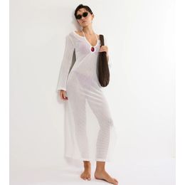 Strandkleid Triumph "Beach MyWear Crochet Long Dress LSL", Damen, Gr. 44, N-Gr, silk wei&szlig;, Strick, Obermaterial: 95% Polyester, 5% Elasthan, Kleider Strandkleid, weiches H&auml;keldesign