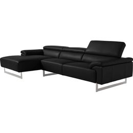 Ecksofa Egoitaliano "Malika, edel und bequem, Designsofa mit hochwertigen Bez&uuml;gen, L-Form", schwarz, B:287cm H:94cm T:165cm, Leder &raquo;BULL&laquo; (echtes Rindsleder). Geschliffenes, pigmentiertes und behandeltes Rindsleder mit einer Dicke von 1, 3-1, 5 mm. Dieses Leder zeigt eine ziemlich weiche Hand mit einem halb undurchsichtigen Aussehen. Es handelt sich um ein gesch&uuml;tztes Leder. Eine leichte Deckschic