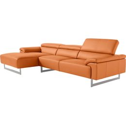 Ecksofa Egoitaliano "Malika, edel und bequem, Designsofa mit hochwertigen Bez&uuml;gen, L-Form", orange, B:287cm H:94cm T:165cm, Leder &raquo;BULL&laquo; (echtes Rindsleder). Geschliffenes, pigmentiertes und behandeltes Rindsleder mit einer Dicke von 1, 3-1, 5 mm. Dieses Leder zeigt eine ziemlich weiche Hand mit einem halb undurchsichtigen Aussehen. Es handelt sich um ein gesch&uuml;tztes Leder. Eine leichte Deckschich