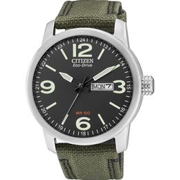Solaruhr Citizen, gr&uuml;n (khakifarben), Armbanduhren, Herren, Armbanduhr, Herrenuhr, Datum, Textilarmband