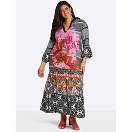 Maxikleid "Kleid", Damen, Gr. 54, Normalgr&ouml;&szlig;en, schwarz, pink, bedruckt, 100% Viskose, bedruckt, gebl&uuml;mt, gemustert, mehrfarbig, lang, Kleider Maxikleid