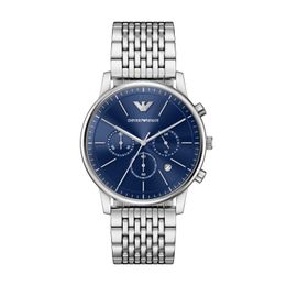 Chronograph Emporio Armani, edelstahlfarben, blau, Armbanduhren, Herren, Chronograph, Quarzuhr, Armbanduhr, Herrenuhr, Edelstahlarmband, analog, Tag