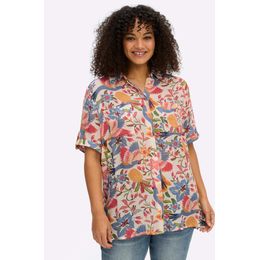 Kurzarmbluse sheego by Joe Browns, Damen, Gr. 46, champagner, himmelblau, bedruckt, 100% Viskose, gemustert, mehrfarbig, Blusen