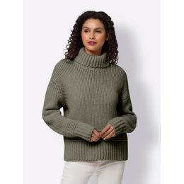 Strickpullover Heine "Pullover", Damen, Gr. 38, khaki, 46% Polyester, 25% Viskose, 16% Polyamid, 13% Wolle, unifarben, Pullover Strickpullover