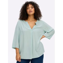 Longbluse sheego, Damen, Gr. 44, kalkmint, 100% Viskose, unifarben, Rundhals, Blusen Longbluse