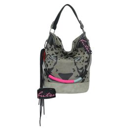 Schultertasche Fritzi aus Preussen "Izzy07 Olga Limited Canvas Panther Spotty", Damen, Gr. B/H/T: 17cm x 37cm x 27cm, schwarz, Baumwolle, bedruckt, Taschen Schultertasche, mit abnehmbarem Fritzi-Anh&auml;nger