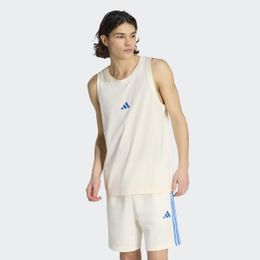 Tanktop adidas Sportswear "M SL TANK", Herren, Gr. M, beige (sanftes wei&szlig;, lucid ray blau), Obermaterial: 100% Baumwolle, normal, Rundhals, Tops Tanktop, ohne Verschluss, aus Baumwolle, mit Rundhalsausschnitt