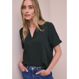 Kurzarmbluse Street One, Damen, Gr. 34, pine grove gr&uuml;n, Web, 100% Baumwolle, unifarben, normal normal, Rundhals, B&uuml;ndchen, Blusen, aus reiner Baumwolle