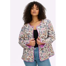 Jackenblazer sheego "Steppblazer", Damen, Gr. 44, champagner, tiefblau, gemustert, 100% Baumwolle, Wattierung:100% Polyester, Blazer
