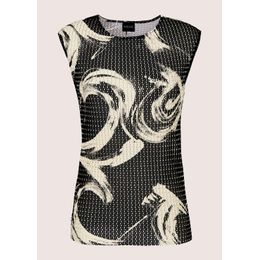 Madeleine Mode Tr&auml;gertop MADELEINE "Jerseyshirt Ajourshirt mit grafischem Muster", Damen, Gr. 42, schwarz (schwarz, perlwei&szlig;), Obermaterial: 98% Polyester PES. 2% Elasthan EL., Modern, figurbetont, U-Boot-Ausschnitt, Tops Tr&auml;gertop, Ajour-Qualit&auml;t