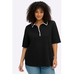 Poloshirt sheego "Shirt", Damen, Gr. 40/42, schwarz (schwarz, ecru), 100% Baumwolle, unifarben, Shirts