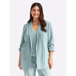 Longblazer sheego "Blazer", Damen, Gr. 40, kalkmint, ecru, gestreift, 63% Polyester, 33% Viskose, 4% Elasthan, Blazer Longblazer