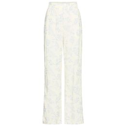 Pyjamahose Lascana, Damen, Gr. 32, N-Gr, blau (ecru), Web, Obermaterial: 100% Viskose, bedruckt, weit lang, Hosen Pyjamahose, mit elastischem Bund in gesmokter Optik