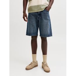 Jack & Jones Jeansshorts JACK & JONES "JJIALEX JJCREW SHORTS AT 229 ST LN", Herren, Gr. L, N-Gr, blau denim, Denim/Jeans, Obermaterial: 100% Baumwolle, Abriebeffekte, comfort fit knielang, Jeans Jeansshorts, Baumwolle, baggy fit