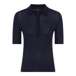 Kurzarmpullover BOSS Orange "Fugano Premium Damenmode", Damen, Gr. L, dunkelblau 408, Strick, Obermaterial: 56% Schurwolle, 44% Polyamid, unifarben, slim fit h&uuml;ftbedeckend, Rundhals, gerader Abschluss, Pullover, aus Schurwollmischung