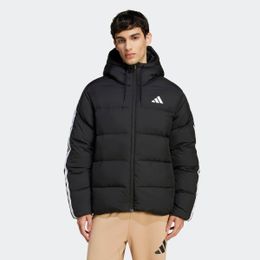 Winterjacke adidas Sportswear "ESSENTIALS CLIMAWARM 3-STREIFEN PUFFER MIT KAPUZE", Herren, Gr. XL, schwarz, Obermaterial: 100% Polyamid. Wattierung: 80% Entendaune, 20% Entenfeder, Jacken Winterjacke