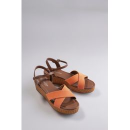 Keilsandalette ANISTON SHOES, Damen, Gr. 39, orange (orange, braun), Lederimitat, Textil, Schuhe, Sommerschuh, Riemchensandale, Keilabsatz