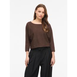 3/4 Arm-Pullover Vila "VIMALU BOATNECK 3/4 SLEEVE KNIT TOP-NOOS", Damen, Gr. L, coffee bean detail:melange, Strick, Obermaterial: 50% Polyester, 30% Viskose, 20% Nylon, meliert, loose fit normal, U-Boot-Ausschnitt, Rippstrickb&uuml;ndchen, Pullover, Materialmix, loose fit