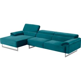 Ecksofa Egoitaliano "Malika, edel und bequem, Designsofa mit hochwertigen Bez&uuml;gen, L-Form", blau (teal), B:287cm H:94cm T:165cm, Sofas, Ecksofa, mit Recamiere, inkl. Kopfteilverstellung und chromfarbenen Metallf&uuml;&szlig;en