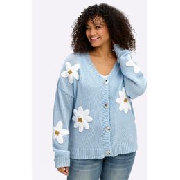 Strickjacke sheego by Joe Browns, Damen, Gr. 44/46, blau (hellblau), 100% Polyester, gebl&uuml;mt, gemustert, Strickjacken Strickjacke