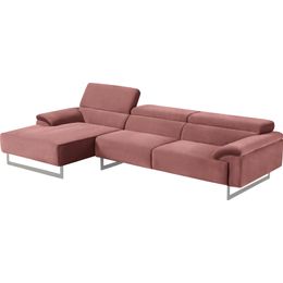 Ecksofa Egoitaliano "Malika, edel und bequem, Designsofa mit hochwertigen Bez&uuml;gen, L-Form", braun (cedar wood), B:287cm H:94cm T:165cm, Sofas, Ecksofa, mit Recamiere, inkl. Kopfteilverstellung und chromfarbenen Metallf&uuml;&szlig;en