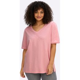 T-Shirt sheego "Halbarmshirt", Damen, Gr. 48/50, rosenquarz, 50% Baumwolle, 50% Viskose, Besatz:100% Baumwolle, unifarben, V-Ausschnitt, Shirts T-Shirt