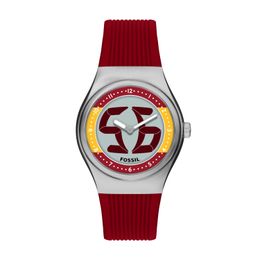 Quarzuhr Fossil "Archival Big Tic", rot, silberfarben, Armbanduhren, Herren, Quarzuhr, Armbanduhr, Herrenuhr, Silikonarmband, analog, digital