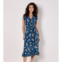 Midikleid Apricot "Midikleid", Damen, Gr. XS (34), N-Gr, blau, Obermaterial: 100% Viskose CV., gebl&uuml;mt, normal, V-Ausschnitt, Fledermaus&auml;rmel, Kleider Midikleid, mit R&uuml;schen und Bindeg&uuml;rtel