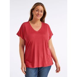 T-Shirt sheego "Halbarmshirt", Damen, Gr. 56/58, erdbeere, 70% Modal, 30% Polyester, unifarben, V-Ausschnitt, Shirts T-Shirt