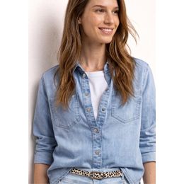 Jeansbluse Street One "Style Lea", Damen, Gr. 40, bleached wash, Denim/Jeans, Obermaterial: 57% Baumwolle, 20% Polyester, 20% Viskose, 3% Elasthan, unifarben, normal h&uuml;ftbedeckend, Rundhals, 1-Knopf-Manschette, Blusen Jeansbluse, in Denim-Optik
