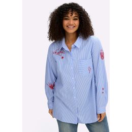 Hemdbluse sheego by Joe Browns, Damen, Gr. 58, hellblau, wei&szlig;, gestreift, 100% Baumwolle, gemustert, gestreift, Blusen Hemdbluse