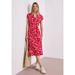 Midikleid Street One, Damen, Gr. 38, N-Gr, salsa rot, Web, Obermaterial: 88% Viskose, 12% Polyamid, bedruckt, gebl&uuml;mt, k&ouml;rpernah kniebedeckend, Rundhals, abgesteppte Kante, Kleider Midikleid, Sommerkleid mit Split Neck und floralem Muster