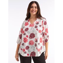 Longbluse sheego, Damen, Gr. 40, champagner, erdbeere, bedruckt, 100% Polyester, gebl&uuml;mt, gemustert, mehrfarbig, V-Ausschnitt, Blusen Longbluse