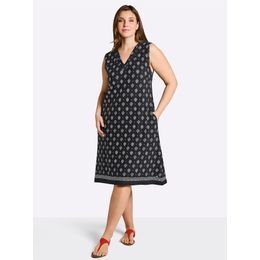 Jerseykleid sheego "Jersey-Kleid", Damen, Gr. 58, Normalgr&ouml;&szlig;en, schwarz, ecru, bedruckt, Jersey, 95% Viskose, 5% Elasthan, gemustert, mehrfarbig, knielang, V-Ausschnitt, Kleider Jerseykleid