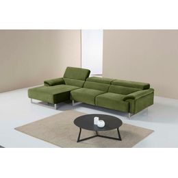 Ecksofa Egoitaliano "Malika, edel und bequem, Designsofa mit hochwertigen Bez&uuml;gen, L-Form", gr&uuml;n (kiwi), B:287cm H:94cm T:165cm, Sofas, Ecksofa, mit Recamiere, inkl. Kopfteilverstellung und chromfarbenen Metallf&uuml;&szlig;en