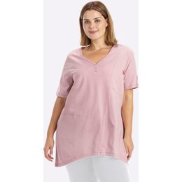 Longshirt sheego "Halbarmshirt", Damen, Gr. 40/42, rosa (hortensie), 100% Baumwolle, unifarben, V-Ausschnitt, Shirts Longshirt