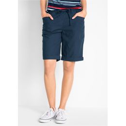 Bermudas bonprix, Damen, Gr. 36, N-Gr, dunkelblau, Web, Obermaterial: 55% Leinen, 45% Baumwolle, unifarben, regular fit kniefrei, Hosen Bermudas, im sommerlichen Leinen-Mix, mit elastischer Bund mit Bindeband